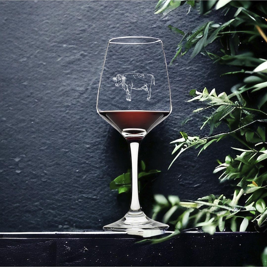 Cow Wine Glasses X4 Premium 12 Oz Personalize Farm Animal Country Gift ...