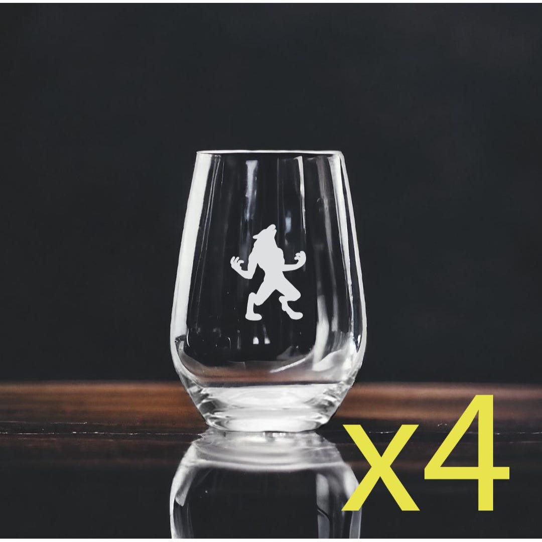 Werewolf Stemless Wine Glasses X4 Premium 15 Oz Personalize Fantasy ...
