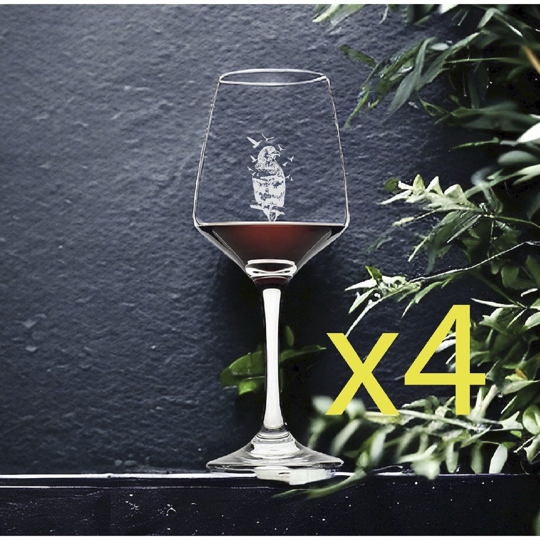 Raven Wine Glasses X4 Premium 12 Oz Personalize Animal Bird Outdoor NEW ...