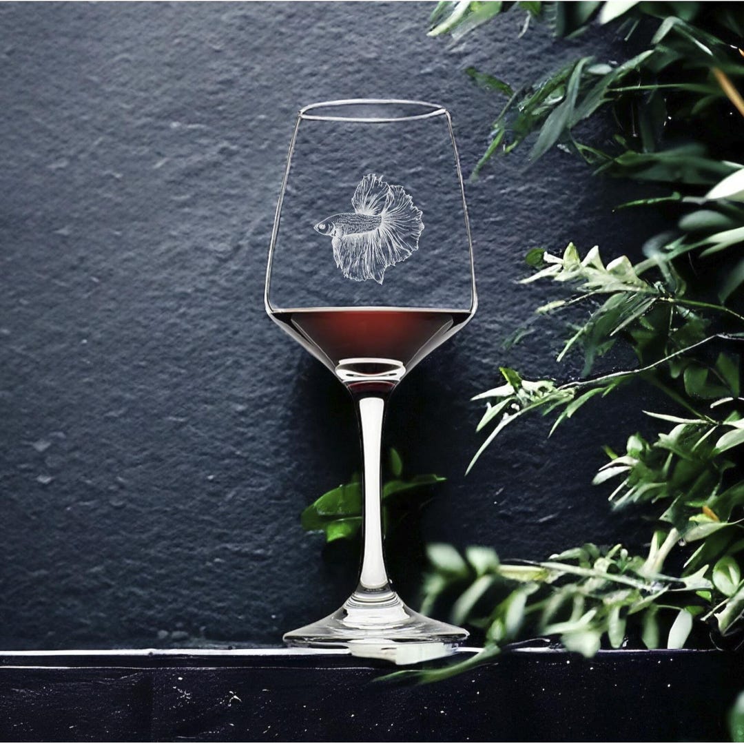 Betta Fish Wine Glasses X4 Premium 12 Oz Personalize Animal Pet Gift ...