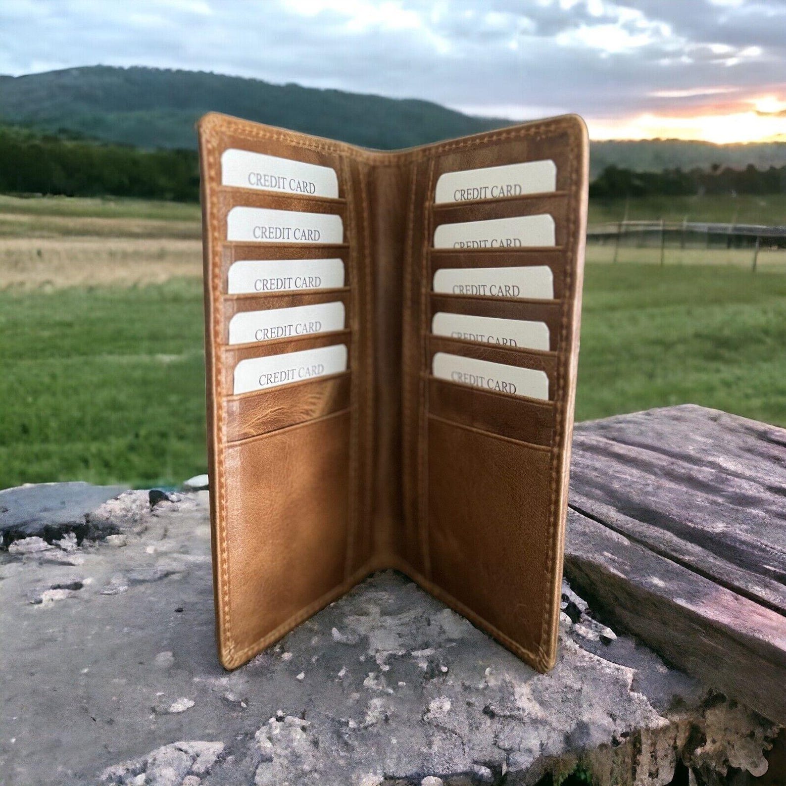 Buffalo Leather Rodeo Wallet: Barbwire Heart, Western Cowboy Style - Etsy