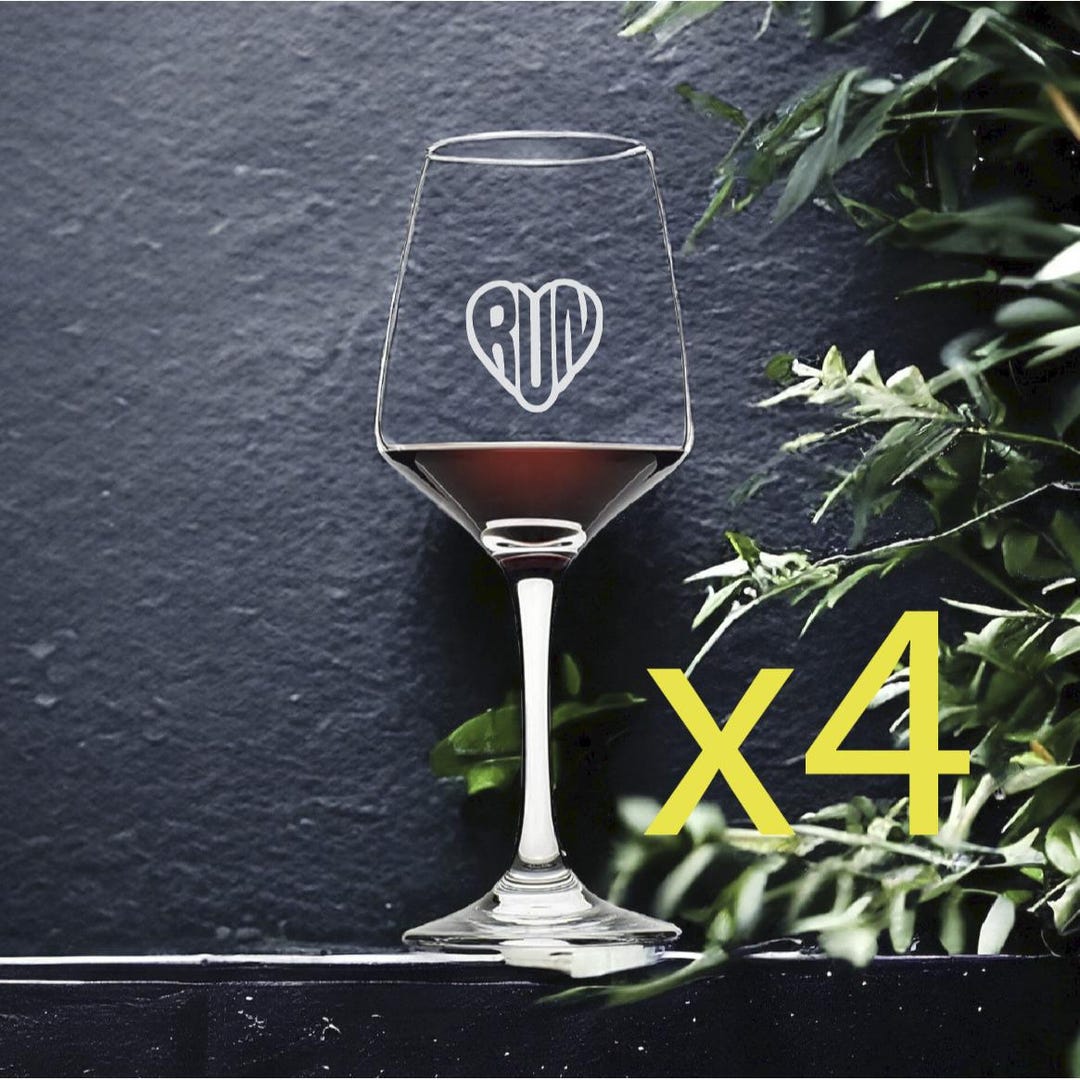 Run Heart Wine Glasses X4 Premium 12 Oz Personalize Gym Workout Cardio ...