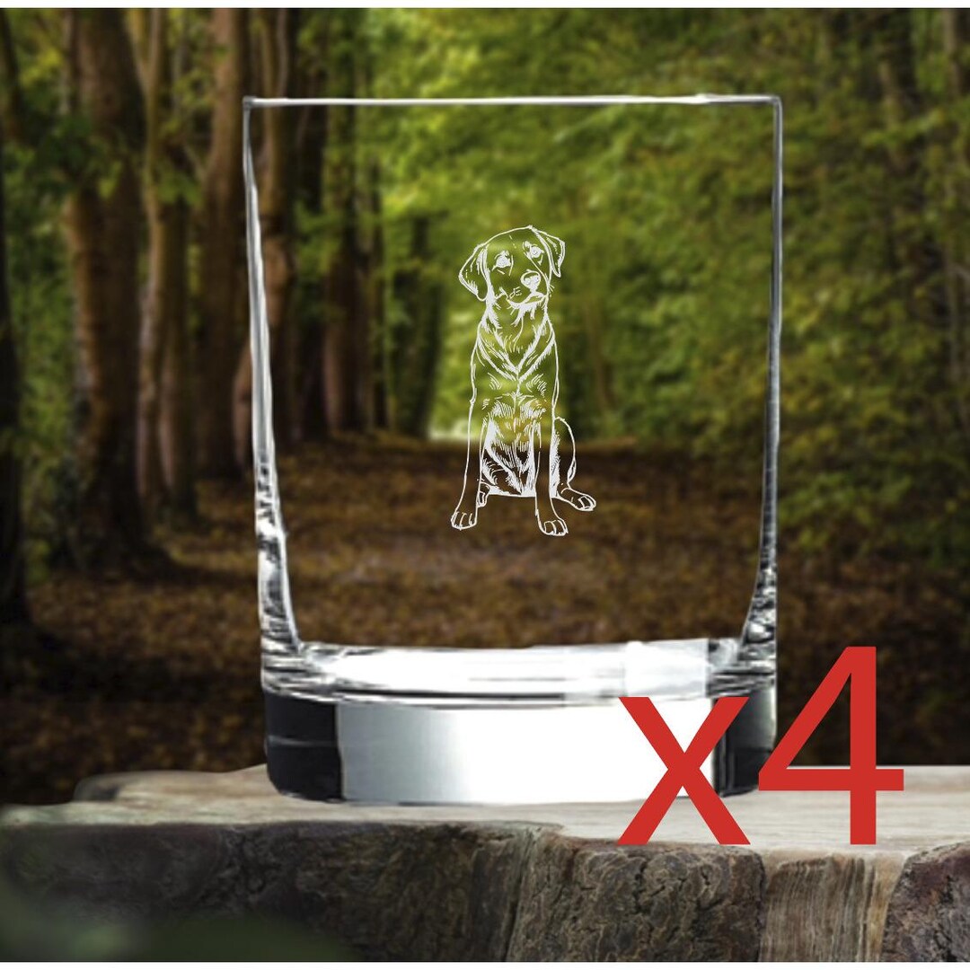 Labrador Whiskey Glasses X4 Double 14 Oz Premium Old Fashioned Dog Pet ...