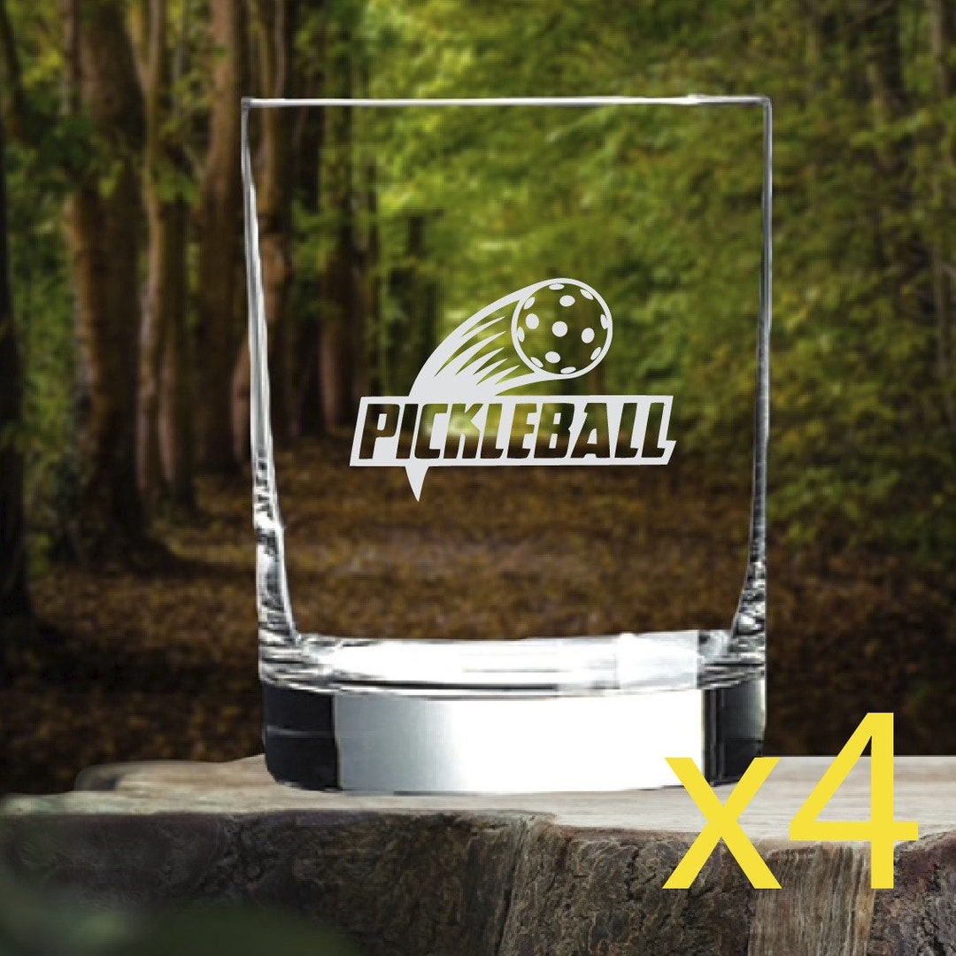 Pickleball Whiskey Glasses X4 Double 14 Oz Premium Old Fashioned Sports ...