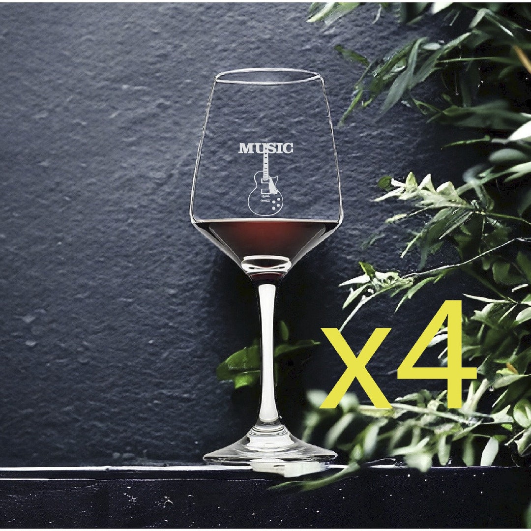 Music Guitar Wine Glasses X4 Premium 12 Oz Personalize Band Rock ...
