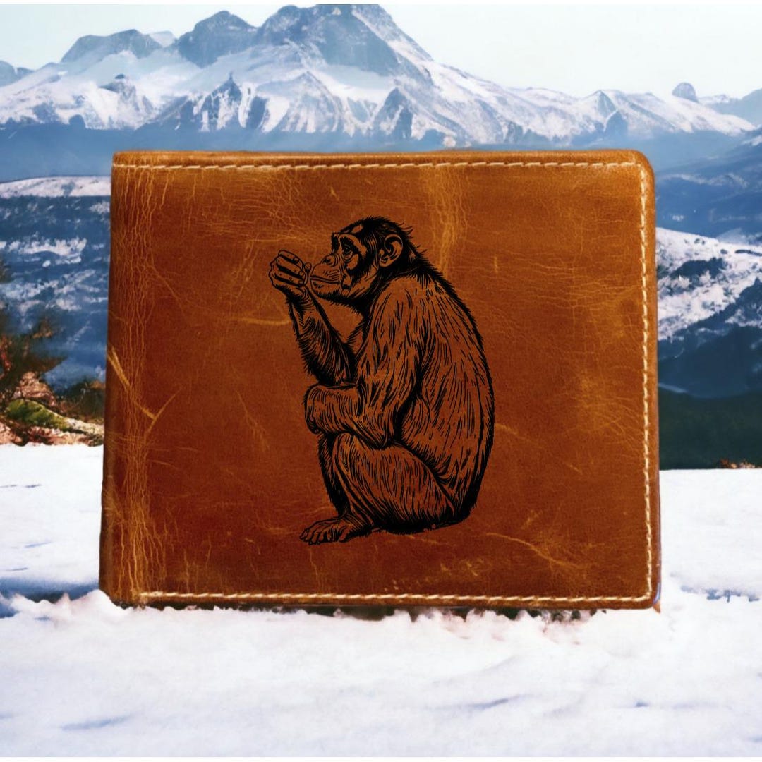 Chimpanzee Leather Wallet Bifold Premium Quality Buffalo Monkey Gift ...