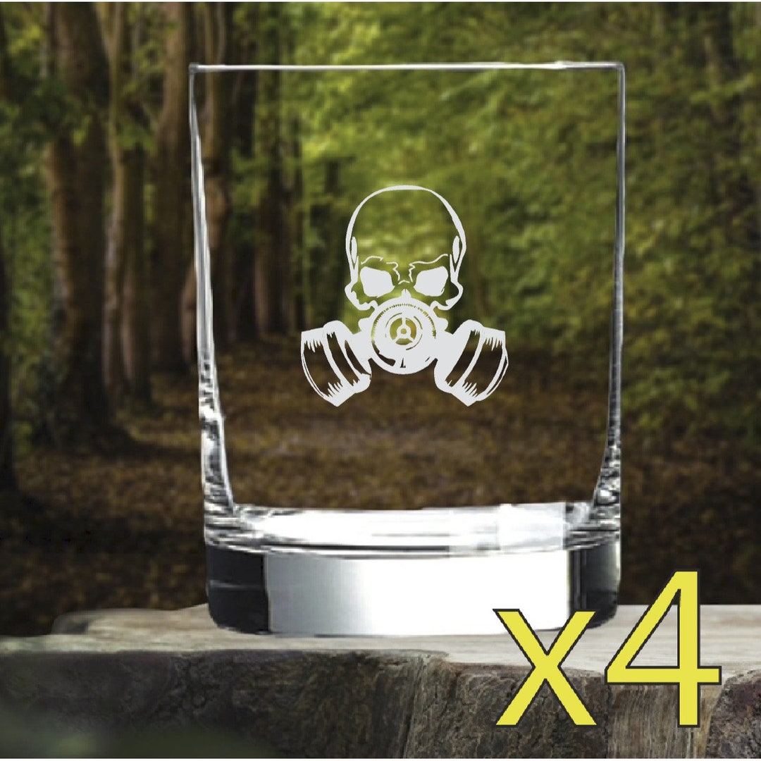 Skull Gas Mask Whiskey Glasses X4 Double 14 Oz Premium Old Fashioned ...