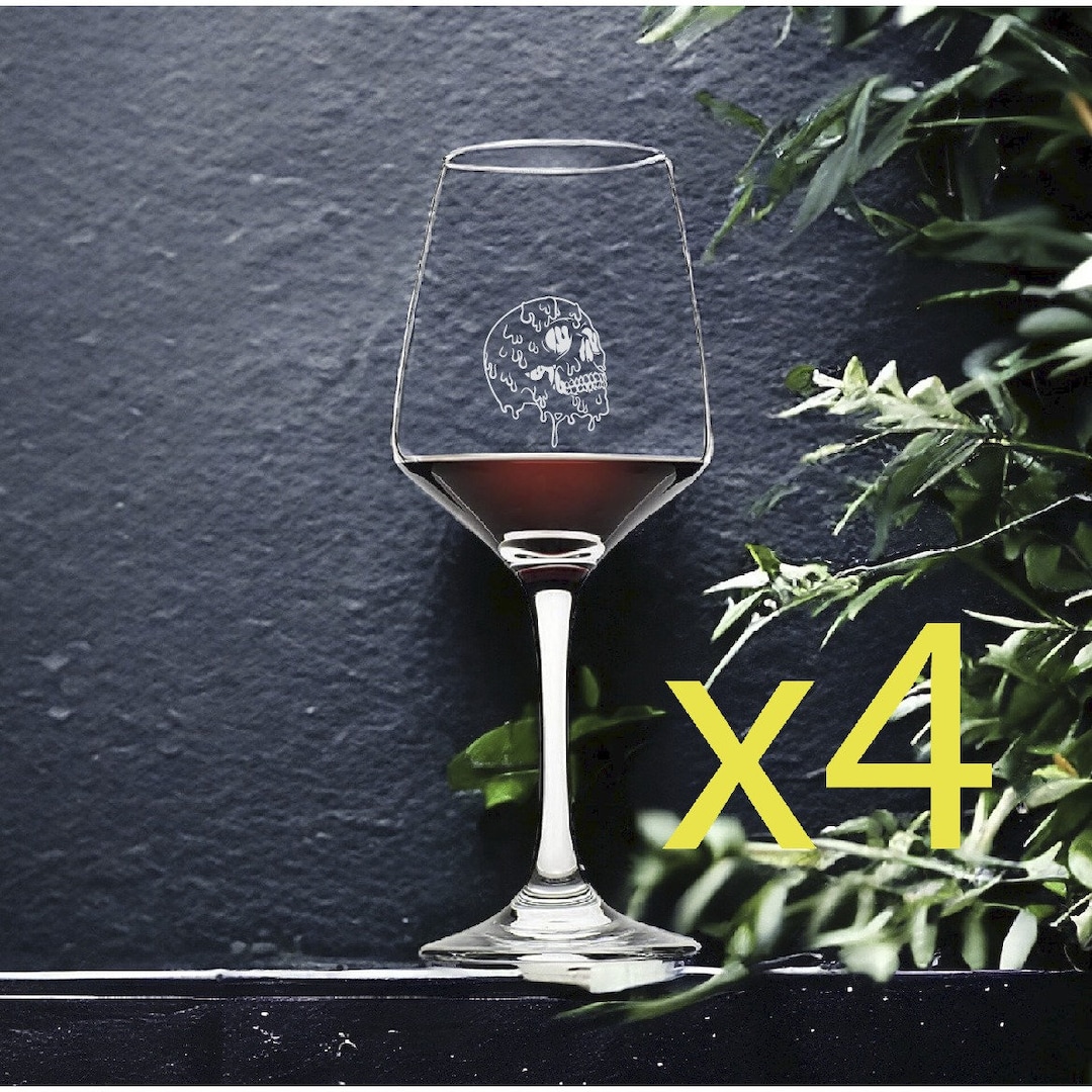 Skull Wine Glasses X4 Premium 12 Oz Personalize Abstract Trippy Horror ...
