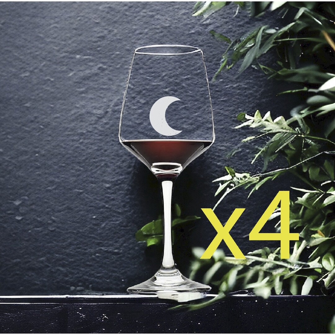Crescent Moon Wine Glasses X4 Premium 12 Oz Personalize Stars Galaxy ...