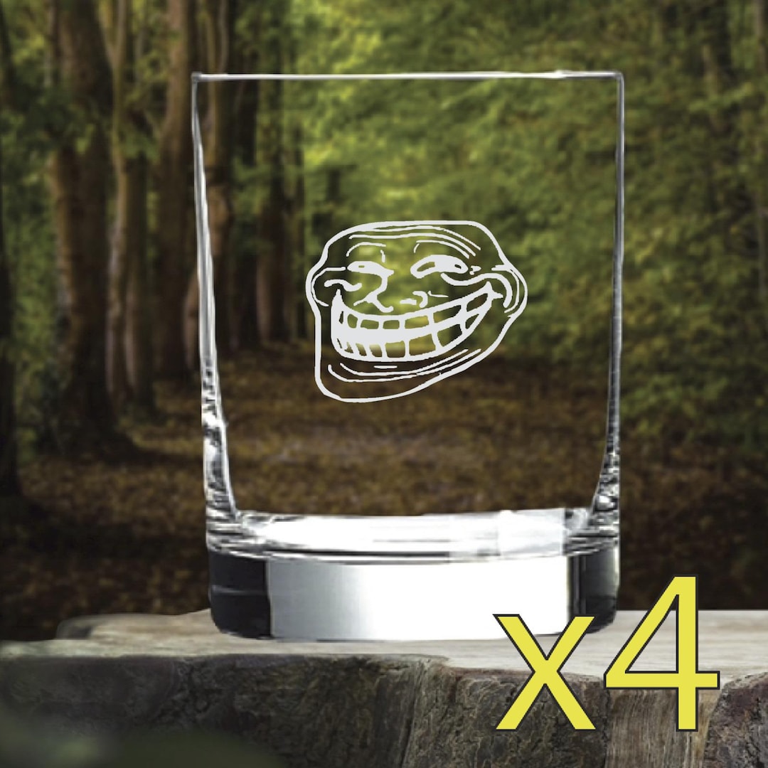 Troll Face Whiskey Glasses X4 Double 14 Oz Premium Old Fashioned Meme ...