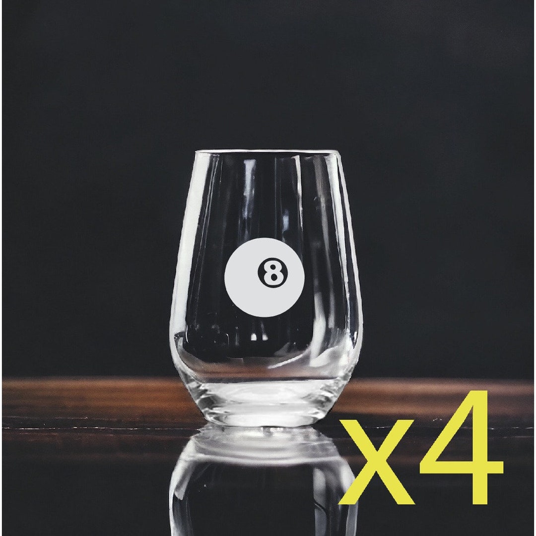 8 Ball Stemless Wine Glasses X4 Premium 15 Oz Personalize Billiards ...