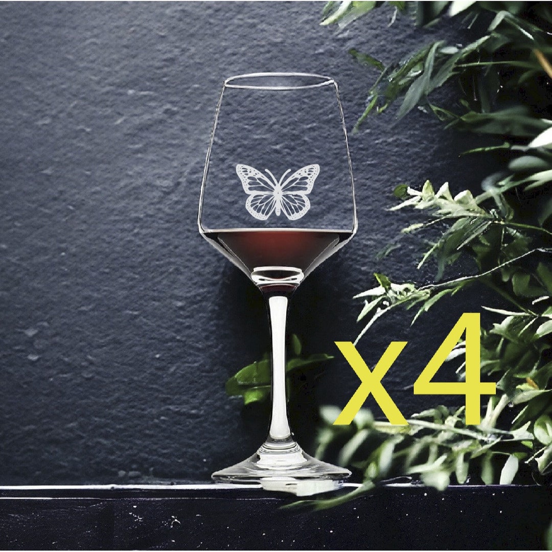 Monarch Butterfly Wine Glasses X4 Premium 12 Oz Personalize Insect NEW ...