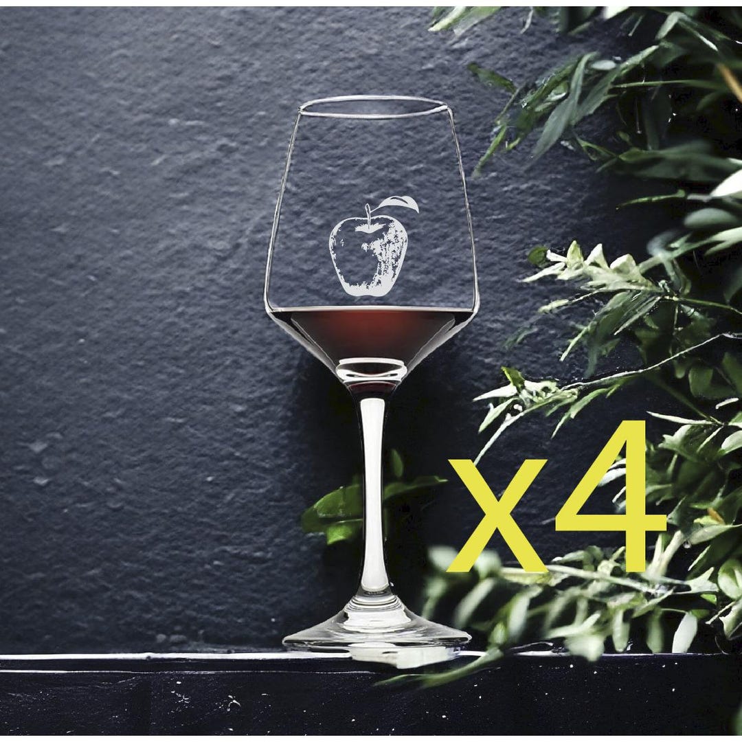 Apple Wine Glasses X4 Premium 12 Oz Personalize Fruit Tree Food Organic ...