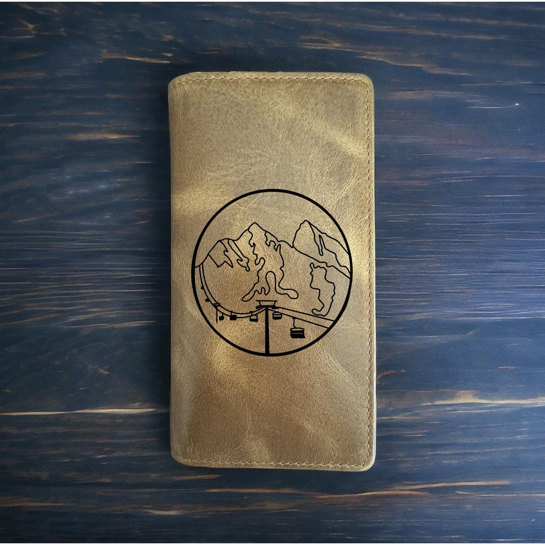 Buffalo Leather Bifold Wallet: Ski Lift Mountain Design, RFID Blocking ...