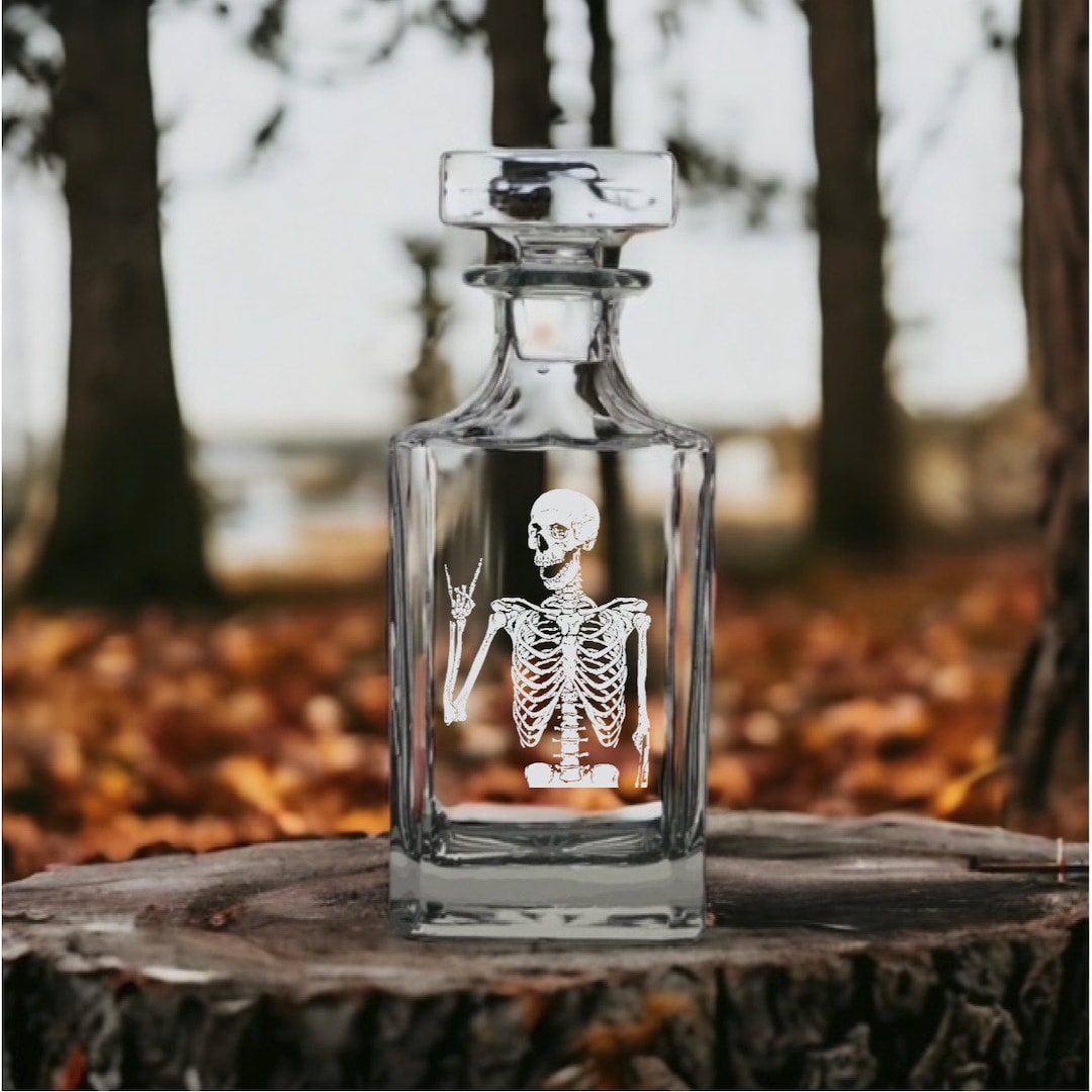Skeleton Rock Sign Decanter 26 Oz Bourbon Whisky Glass Bones Customize ...