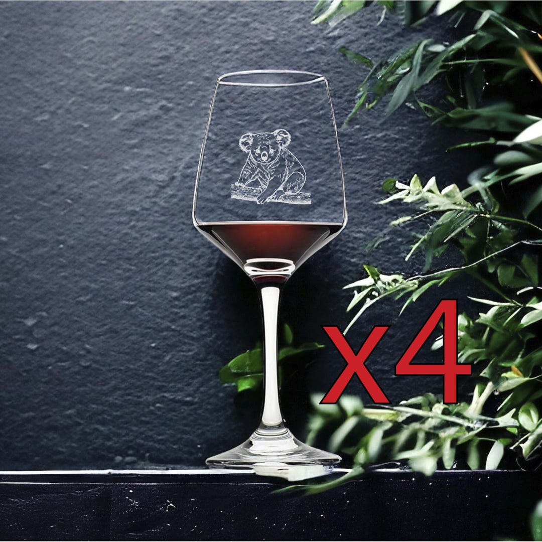 Koala Wine Glasses X4 Premium 12 Oz Personalize Animal Wildlife Gift ...