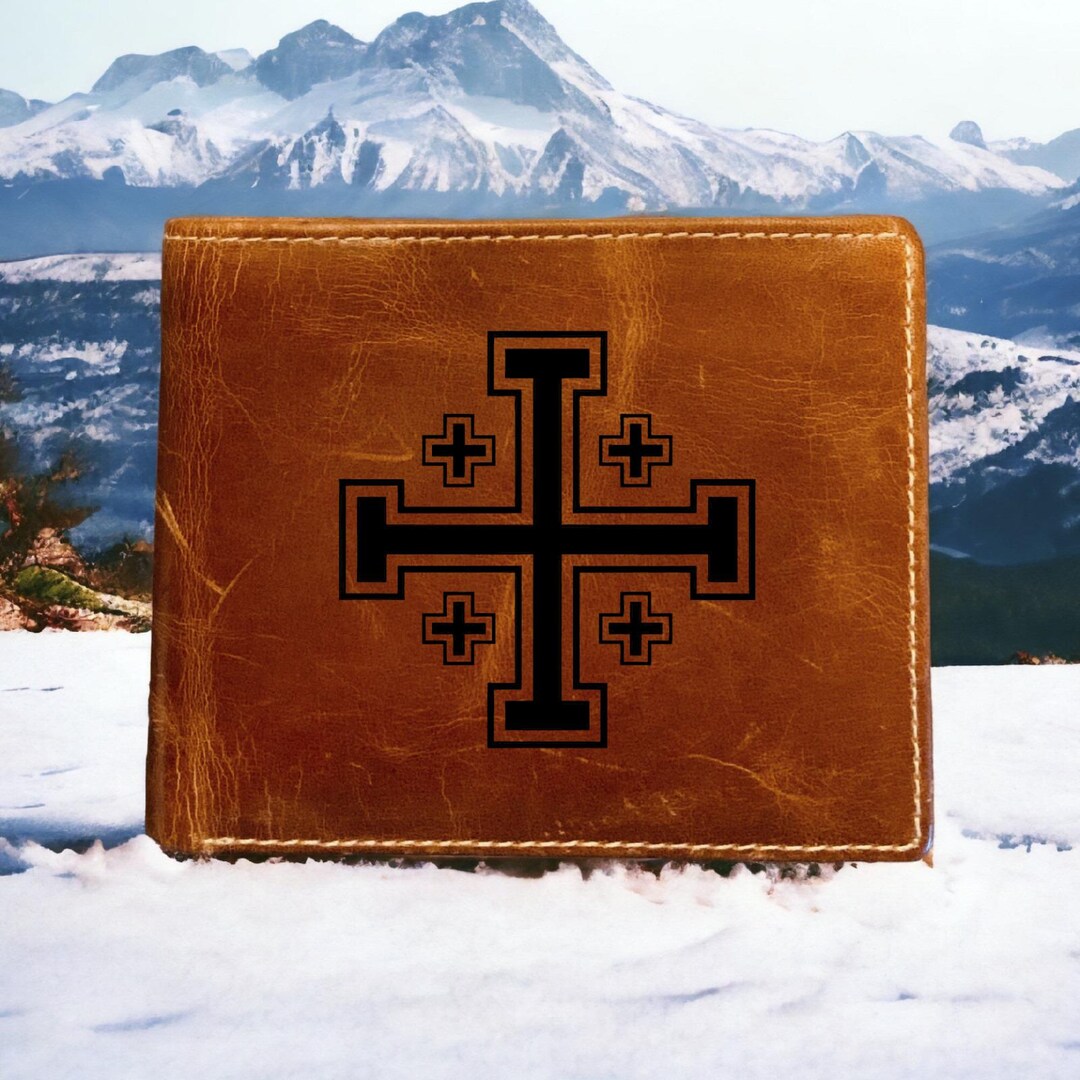 Jerusalem Cross Leather Wallet Bifold Premium Quality Buffalo Jesus ...