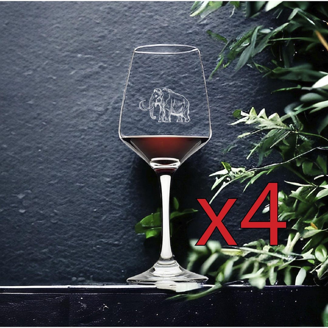 Wooly Mammoth Wine Glasses X4 Premium 12 Oz Personalize Animal Wildlife ...