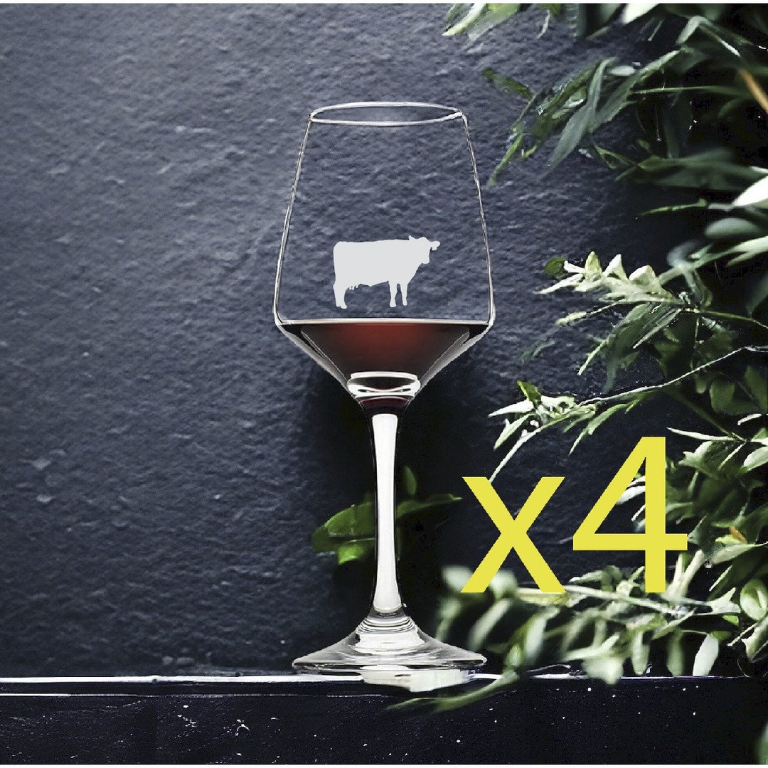Cow Wine Glasses X4 Premium 12 Oz Personalize Farm Animal Gift NEW - Etsy