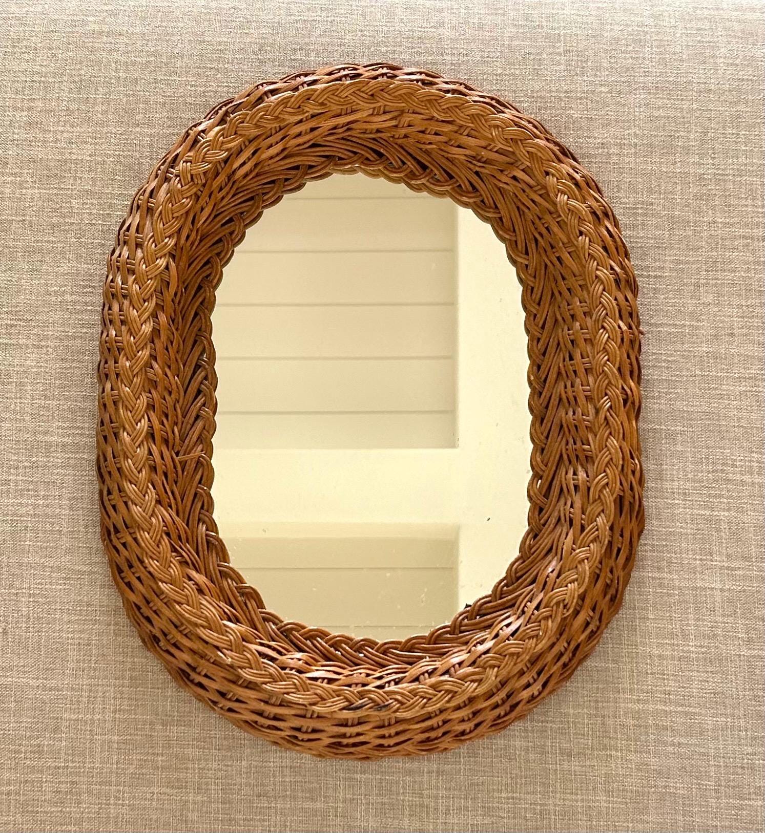 Vintage Rattan Mirror / Vintage Oval Wall Mirror / Wicker Mirror - Etsy