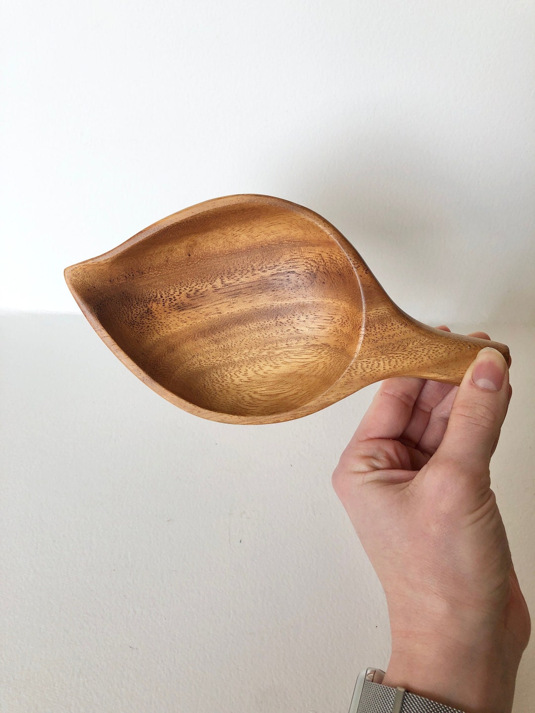 Vintage Wooden Leaf Trinket Bowl / Hand Carved Philippines Leaf ...