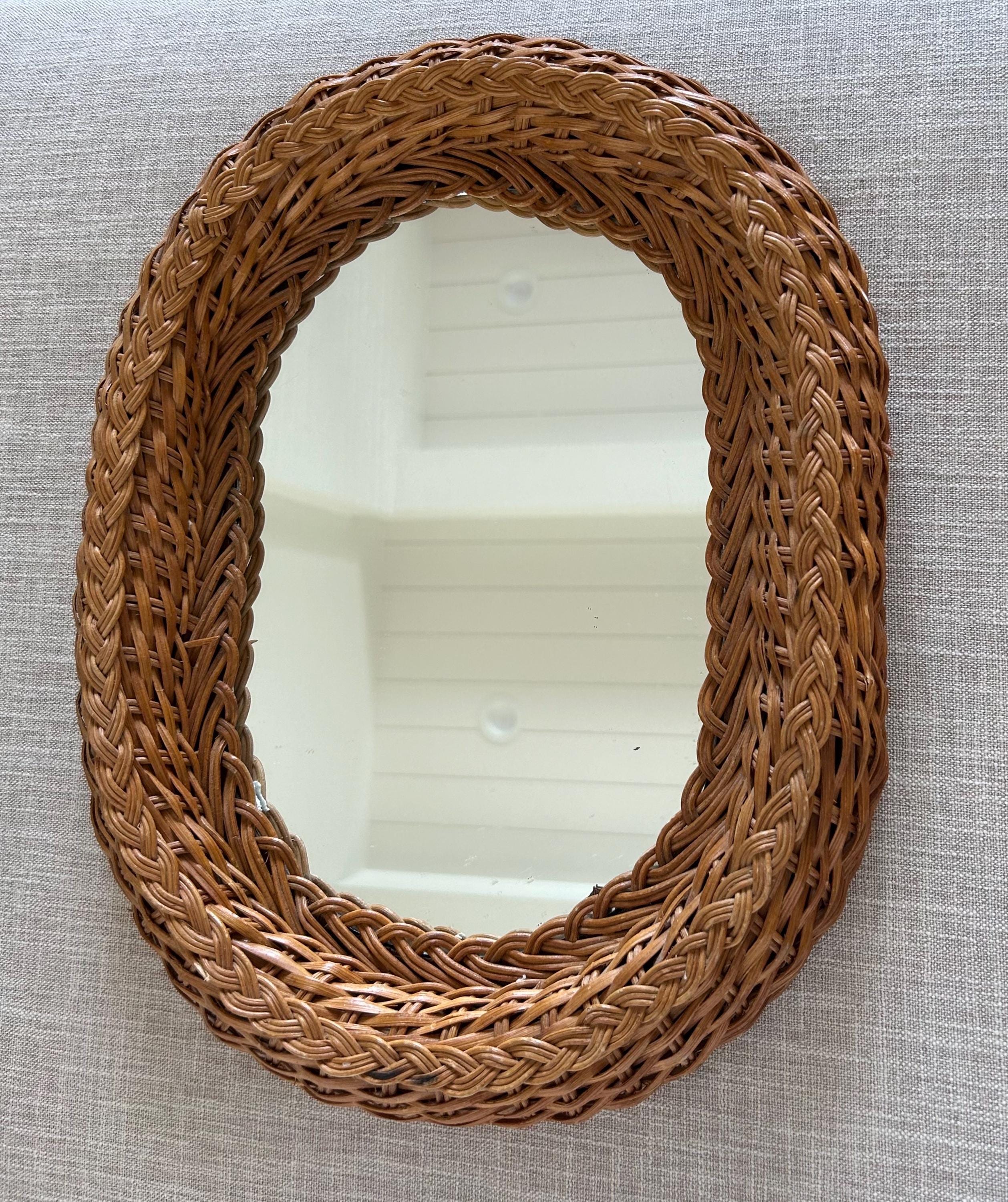 Vintage Rattan Mirror / Vintage Oval Wall Mirror / Wicker Mirror - Etsy