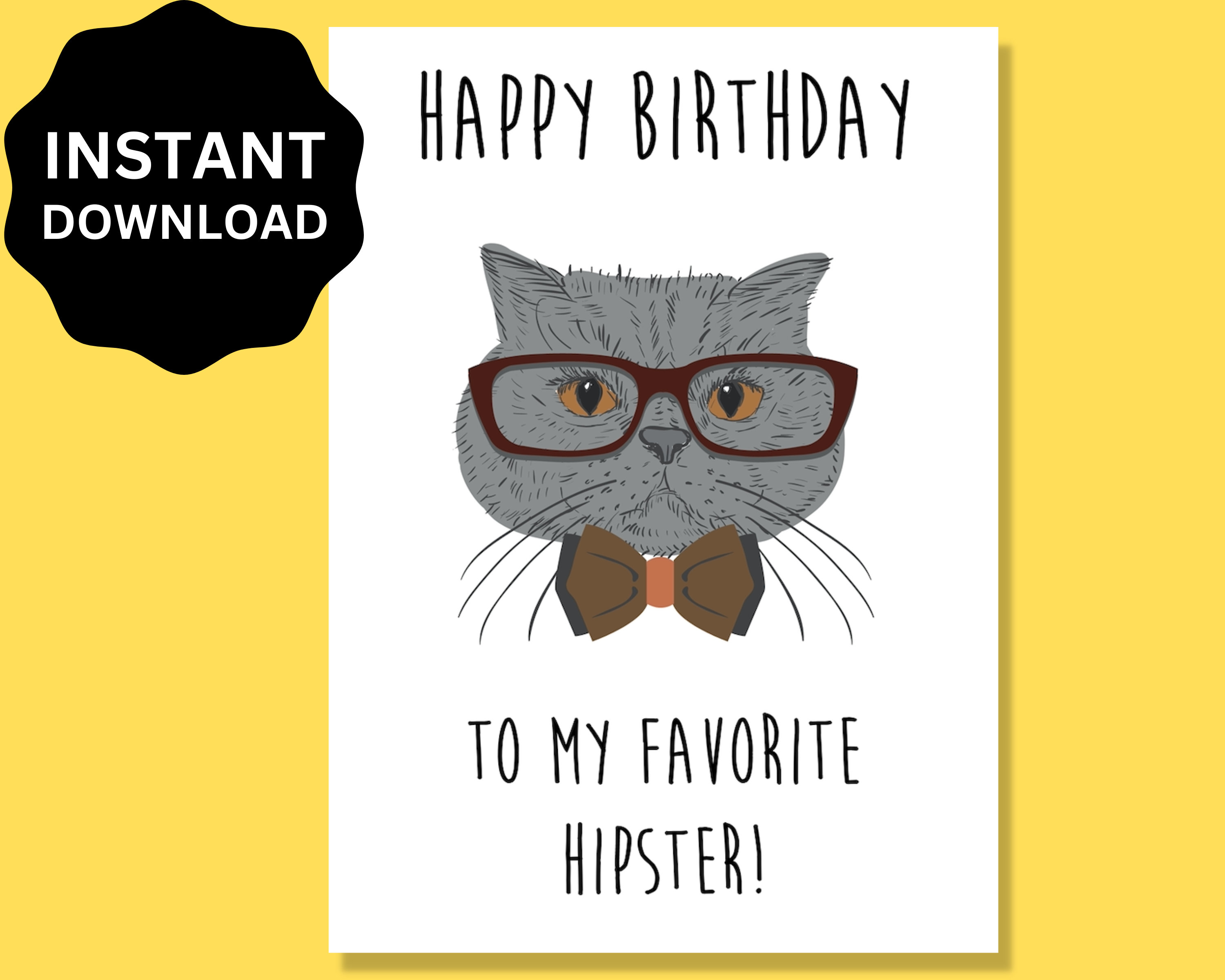 Funny Hipster Birthday Card Printable | Happy Birthday Card for Hipster ...