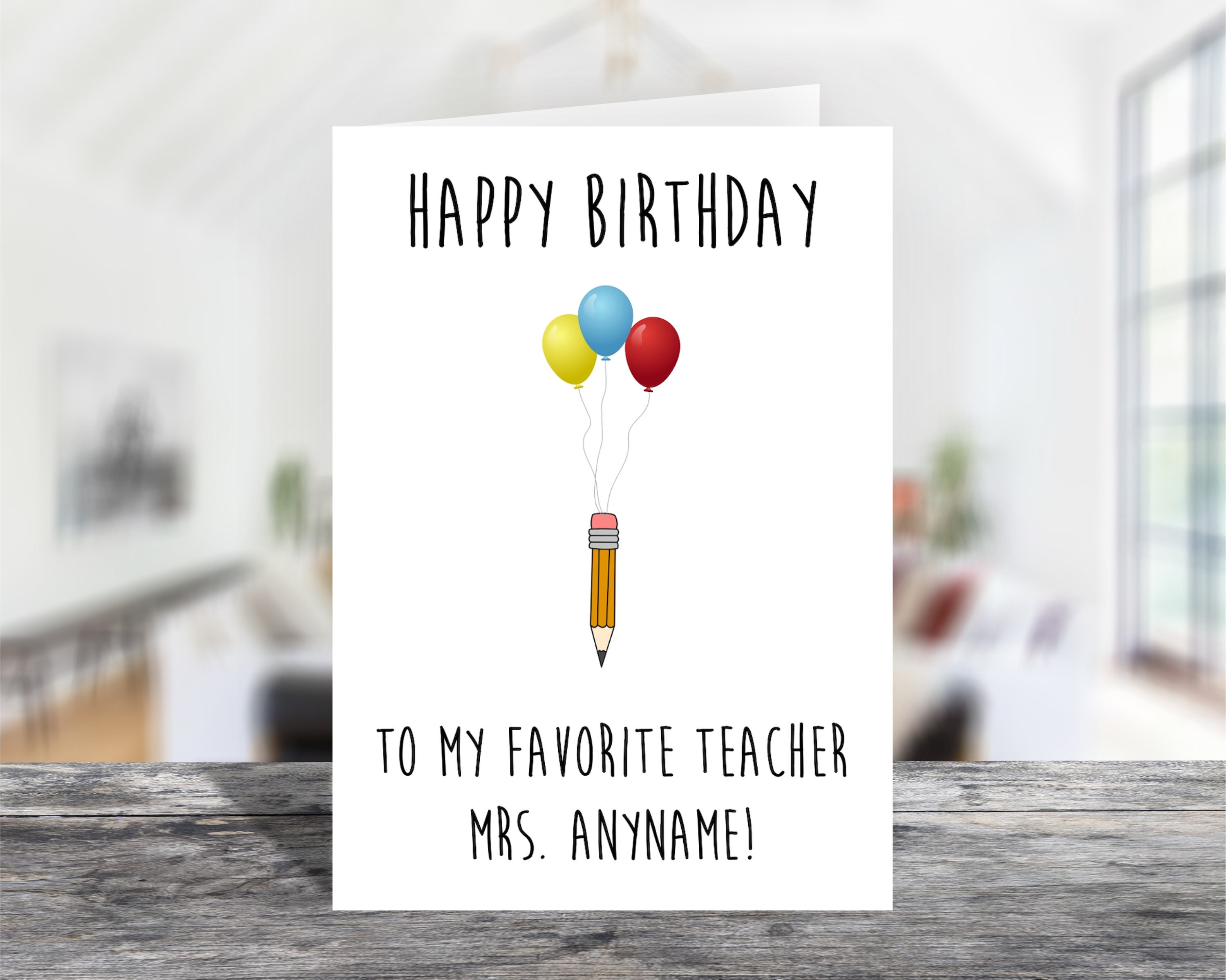 Personalized Printable Teacher Birthday Card Custom Customized Happy ...