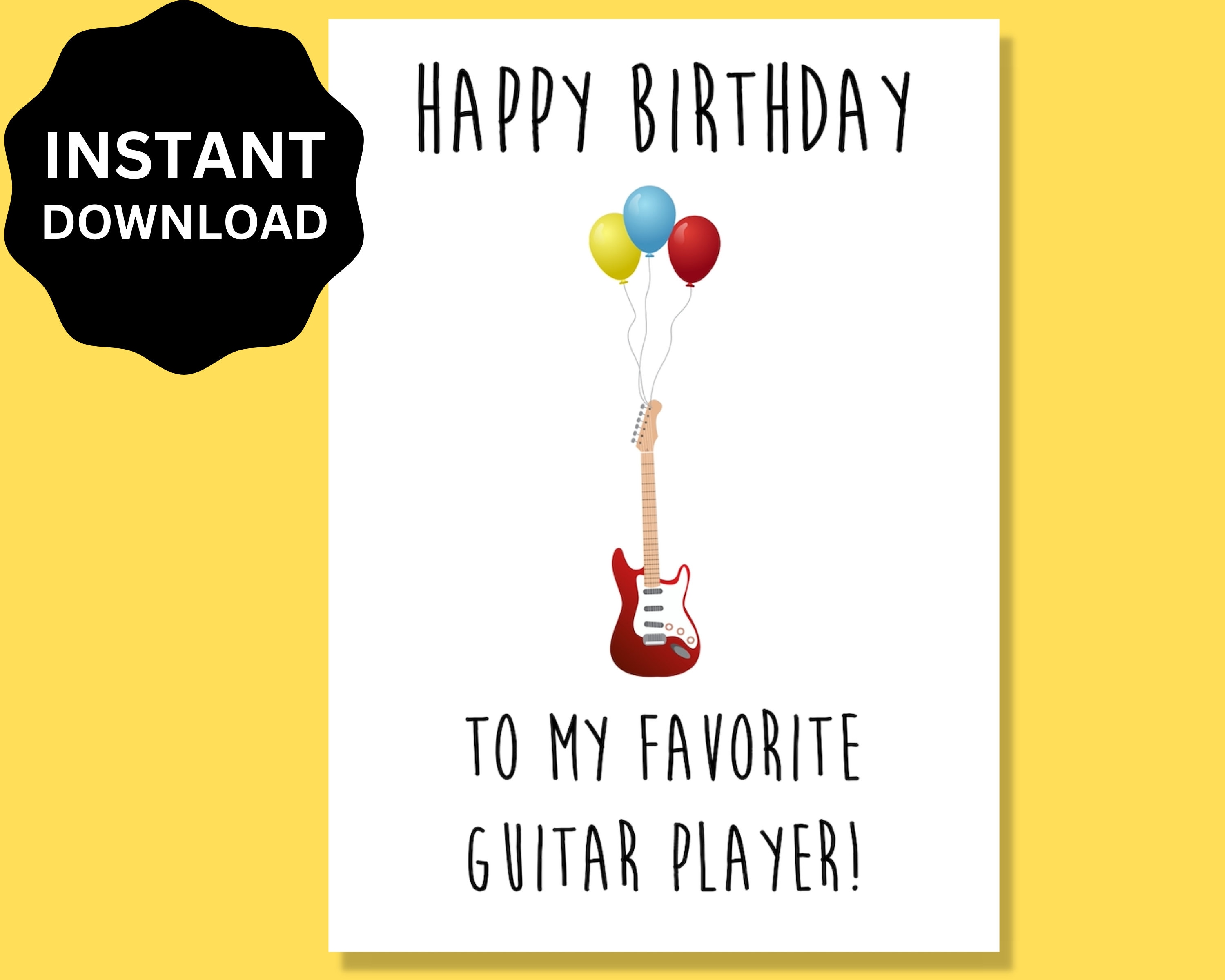 Guitar Player Birthday Card Printable | Happy Birthday Card for Guitar ...