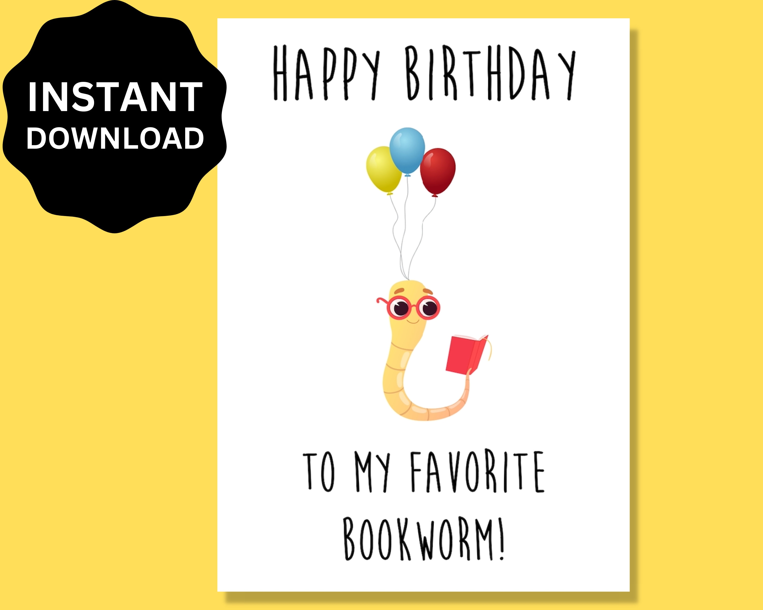 Reader Birthday Card Printable | Happy Birthday Card for Bookworm ...