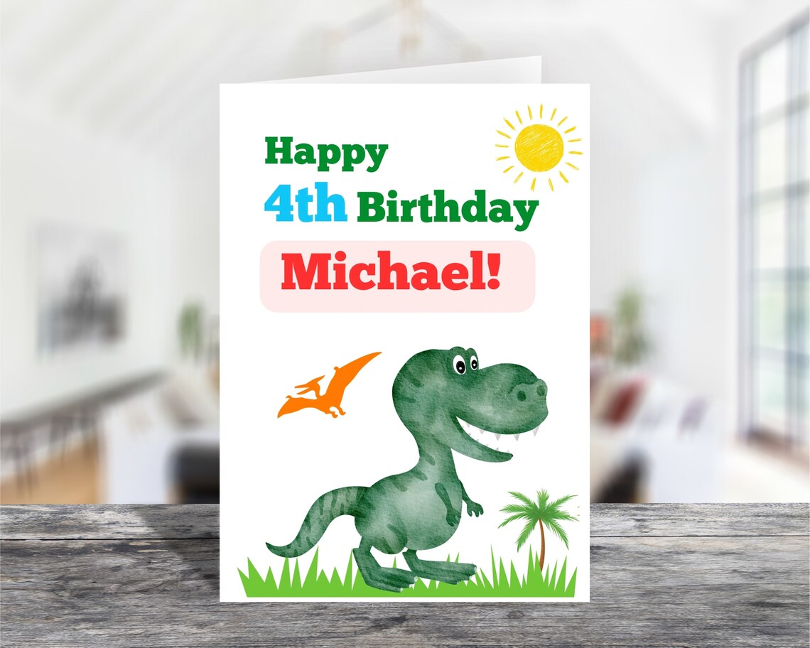 Personalized Printable Dinosaur Happy Birthday Card for Boy Custom Name ...