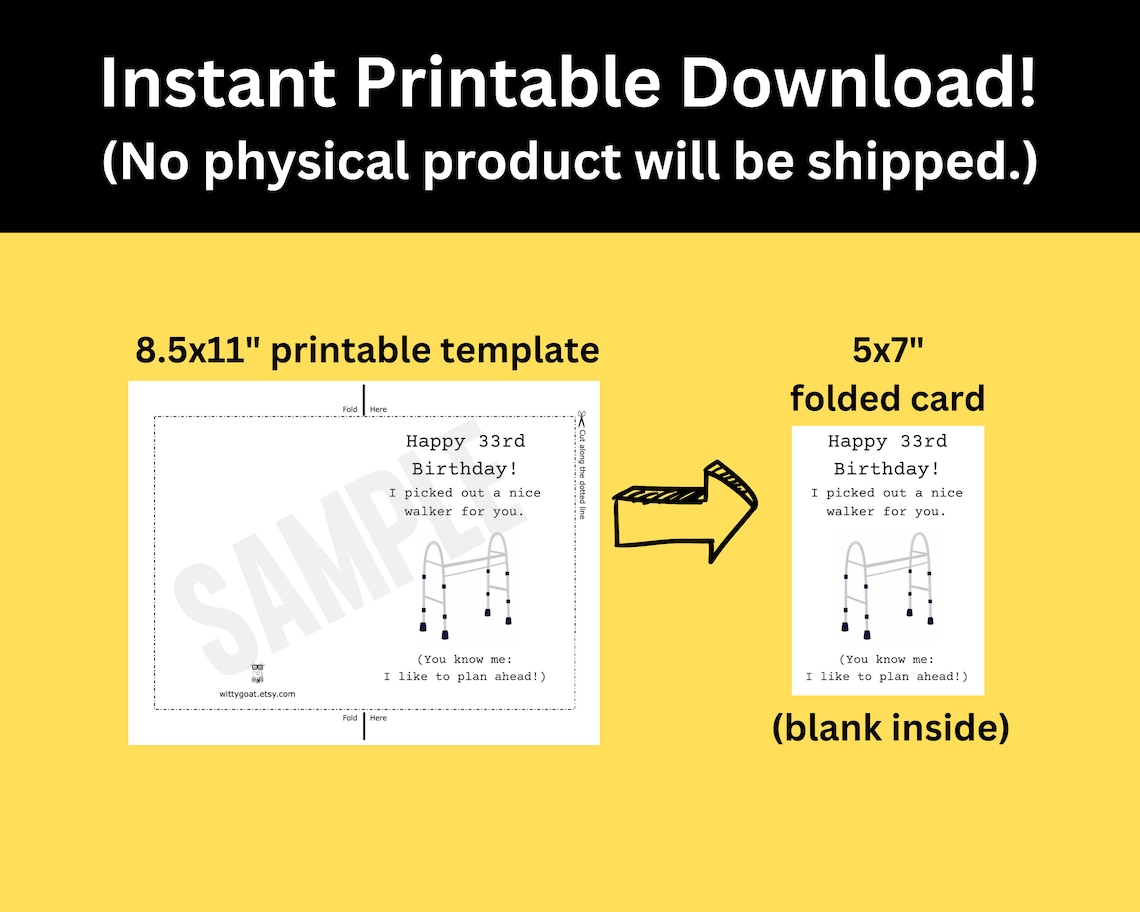 33rd Birthday Card, Printable Downloadable | Funny Happy Birthday Card ...