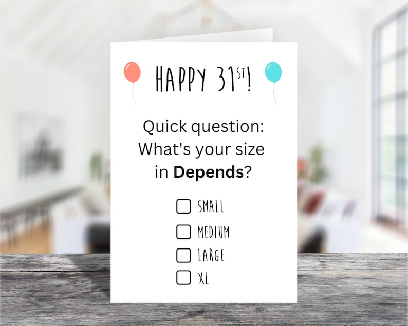 Funny 31st Birthday Card, 31 Birthday Card, Printable Downloadable ...