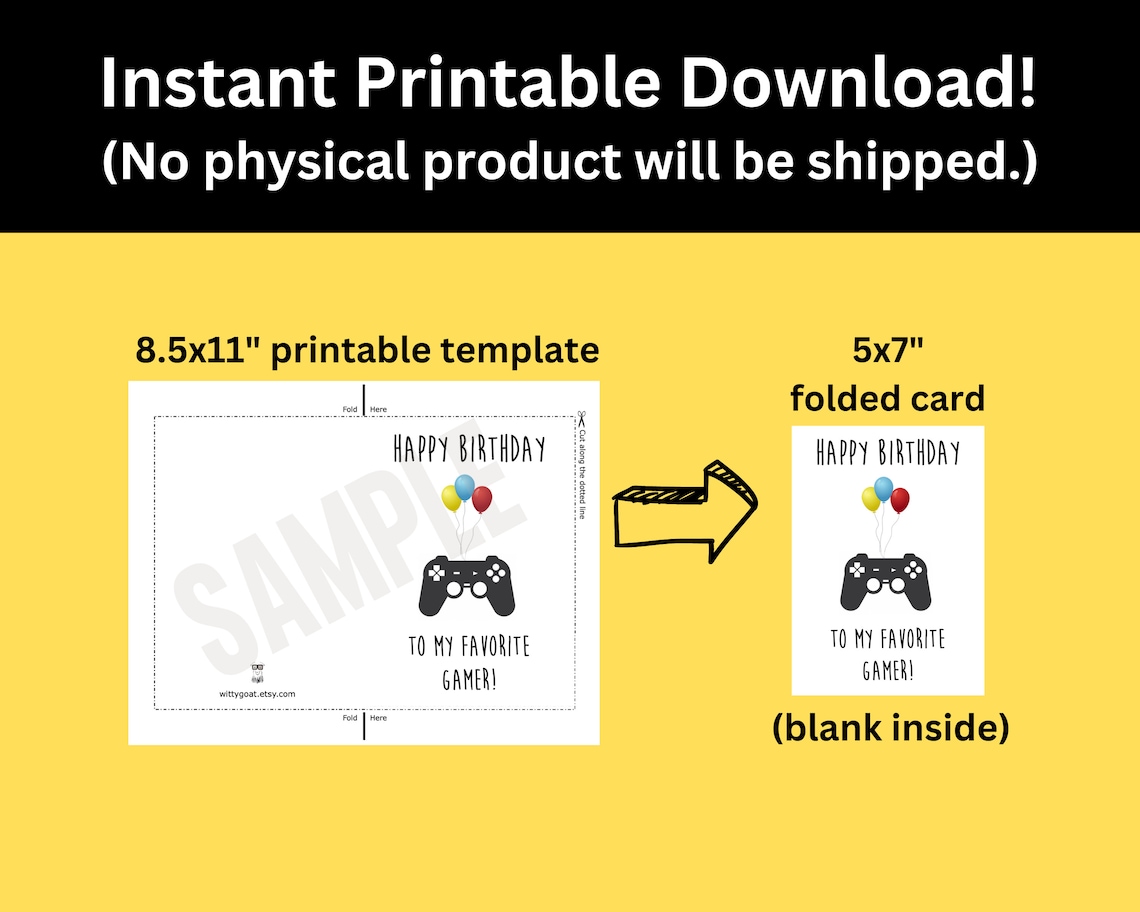 Printable Happy Birthday Card for Gamer, Video Game | Downloadable - Etsy