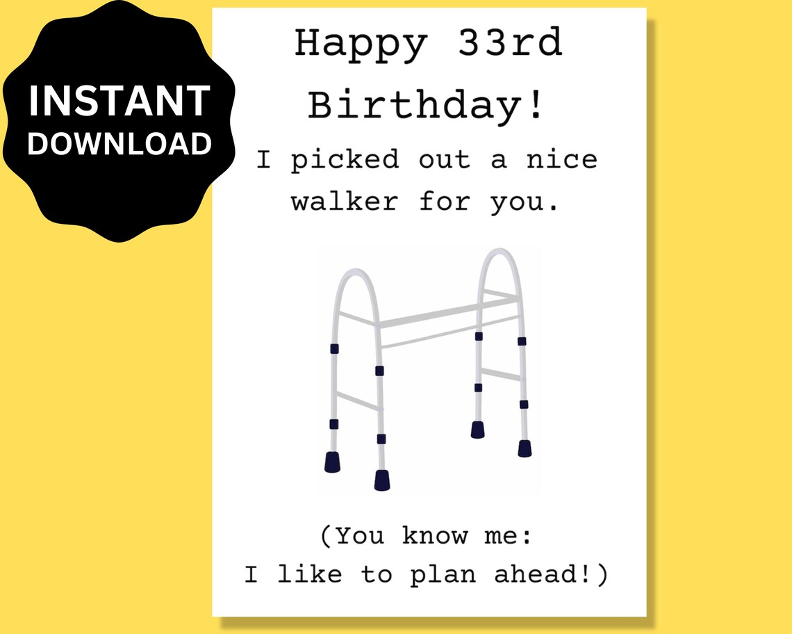 33rd Birthday Card, Printable Downloadable | Funny Happy Birthday Card ...