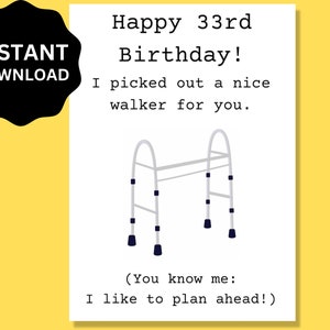 33rd Birthday Card, Printable Downloadable | Funny Happy Birthday Card ...