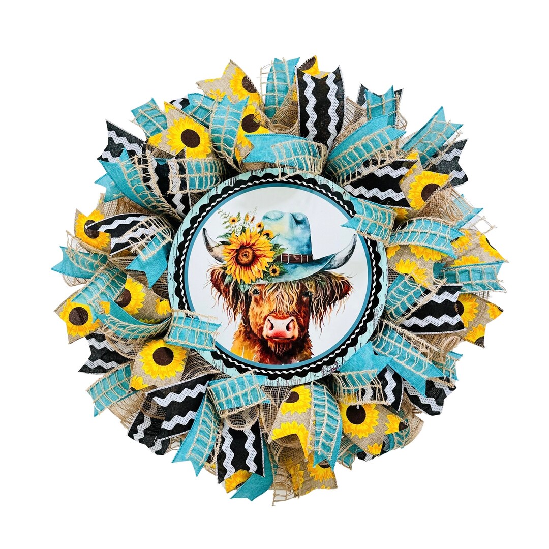 Highland Cow Wreath for Front Door, Rustic Farmhouse Door Decor ...