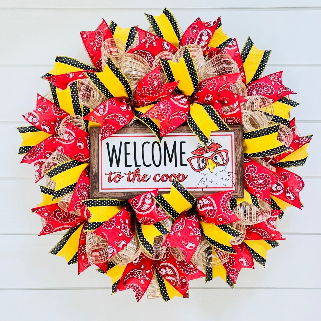 Chicken Wreath for Front Door , Farmhouse Wreath With Chickens, Chicken ...