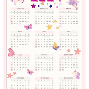 Cute Pink Calendar 2024 for Little Girls With Unicorns and Princesses ...