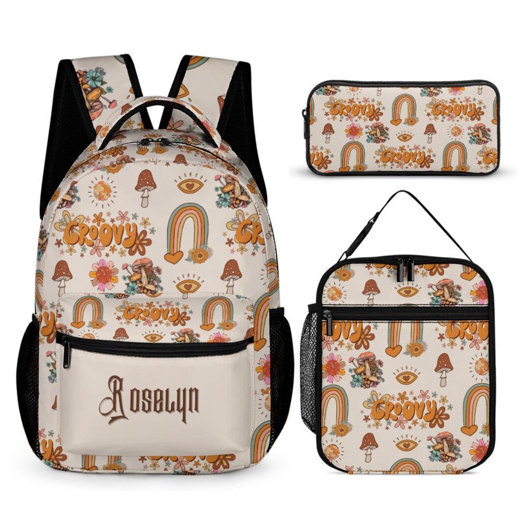 Personalized Name Vintage 70s Groovy Flower Kids Backpack Custom Name ...