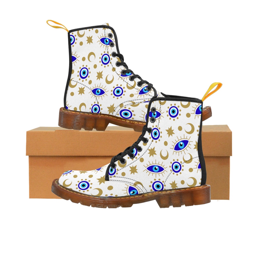 Greek Evil Eye Amulet Lace up Boots Mystic Esoteric Eye Combat Boots ...