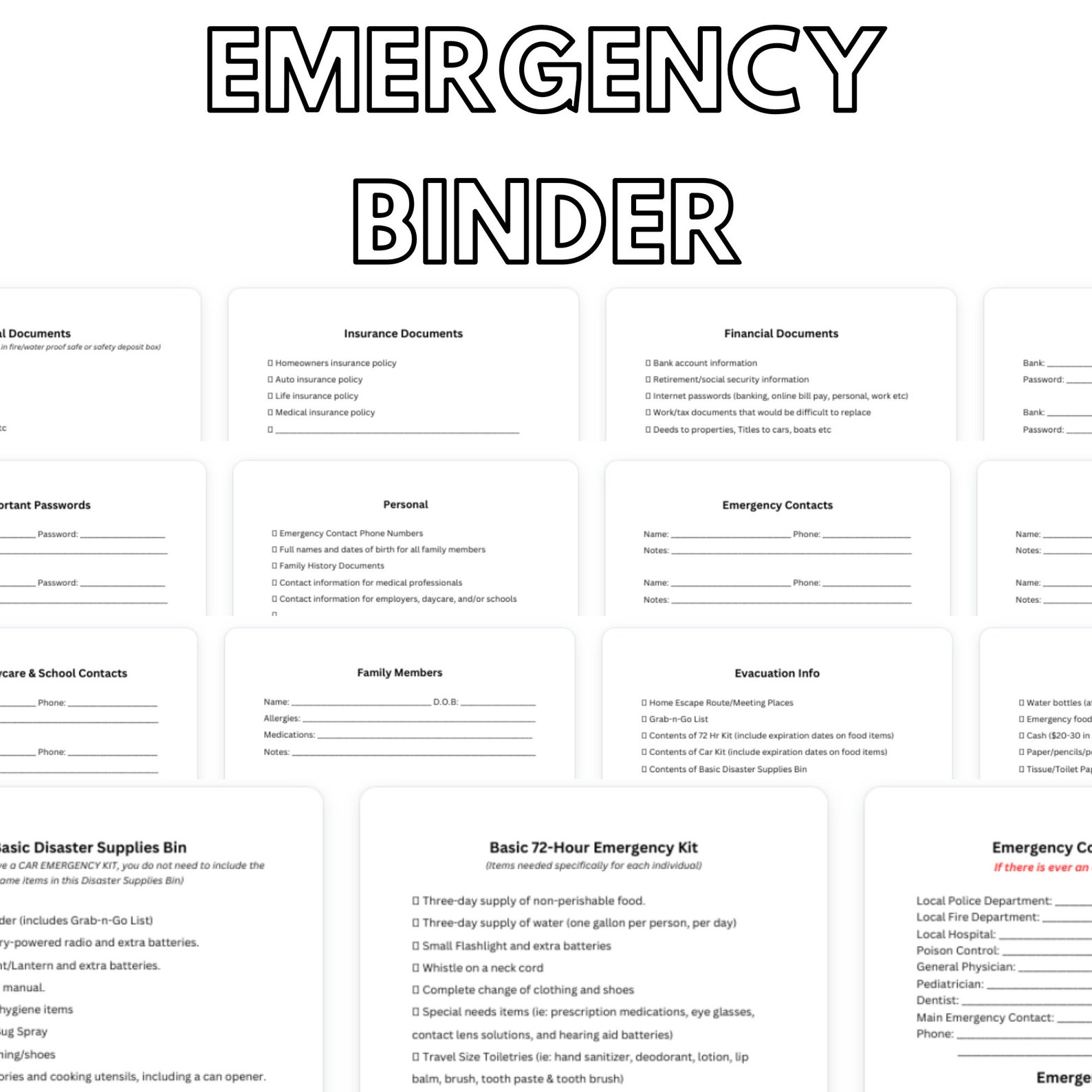 Family Emergency Binder Comprehensive Preparedness Checklists Instant ...