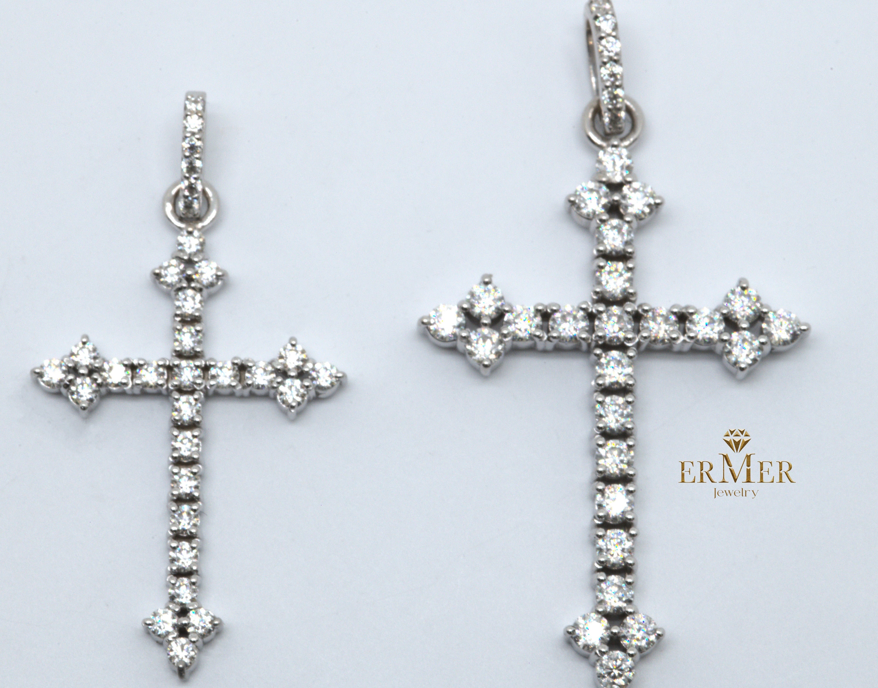 14K 2.8g Solid White Gold Cross Charm/pendant With 0.9ct Moissanite ...