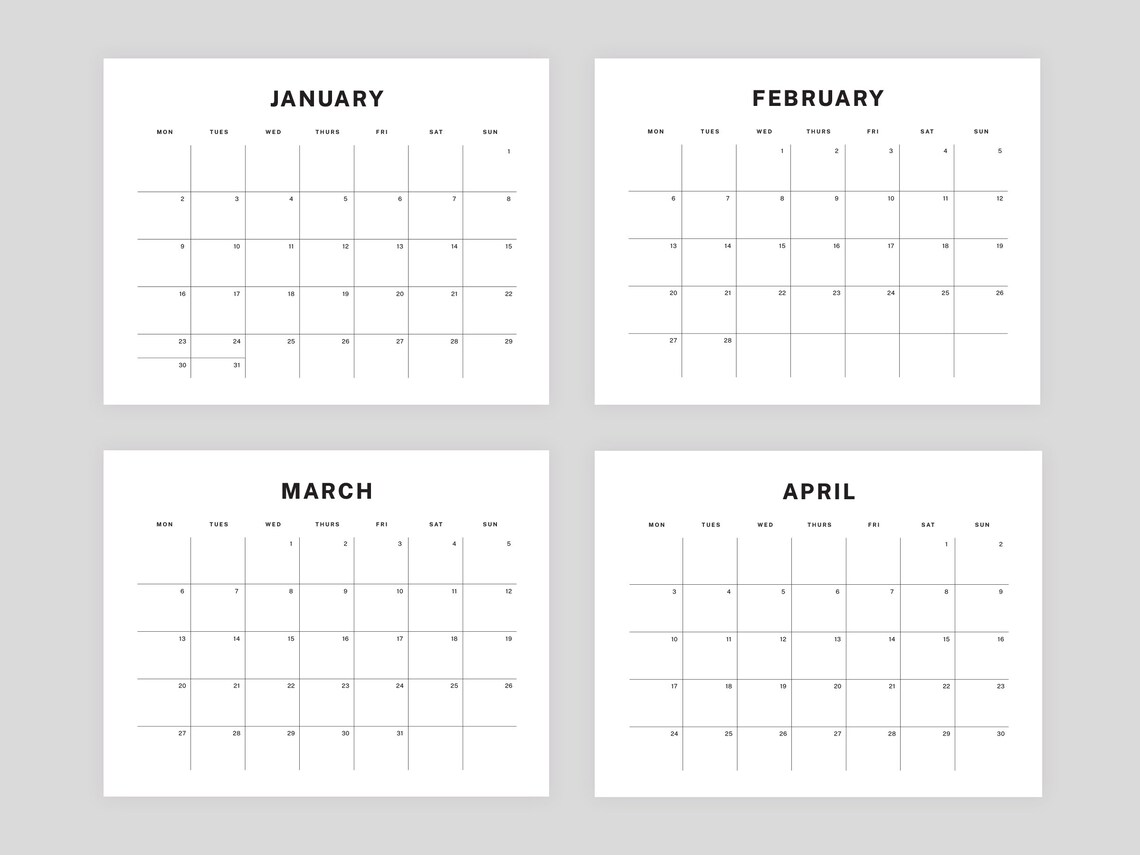 Printable Minimalist Calendar 2023 | Letter Size - Etsy