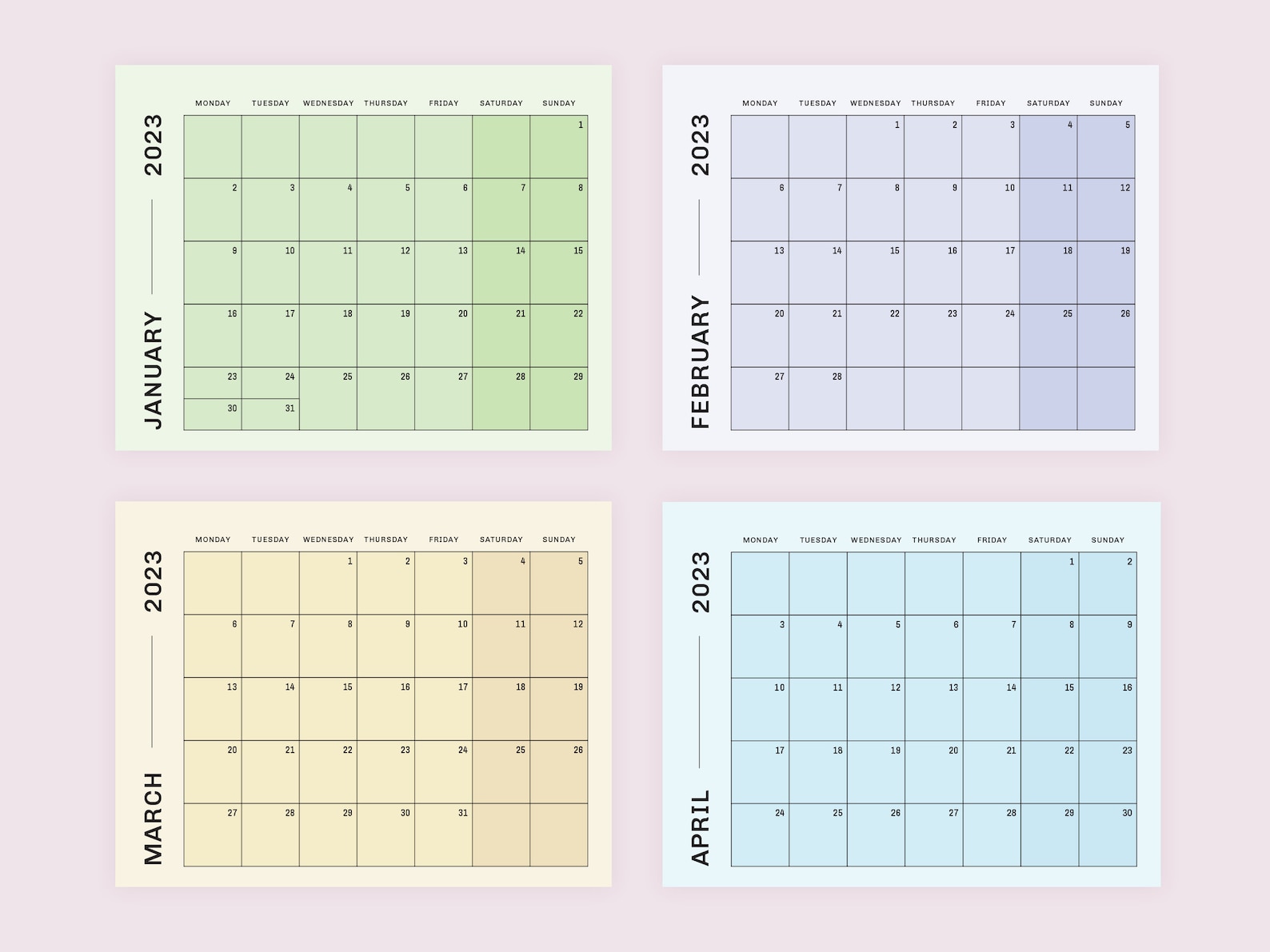 Printable Minimalist Pastel Calendar 2023 | Letter Size - Etsy