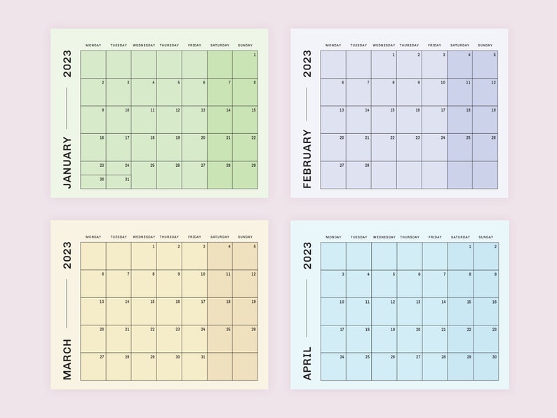 Printable Minimalist Pastel Calendar 2023 | Letter Size - Etsy