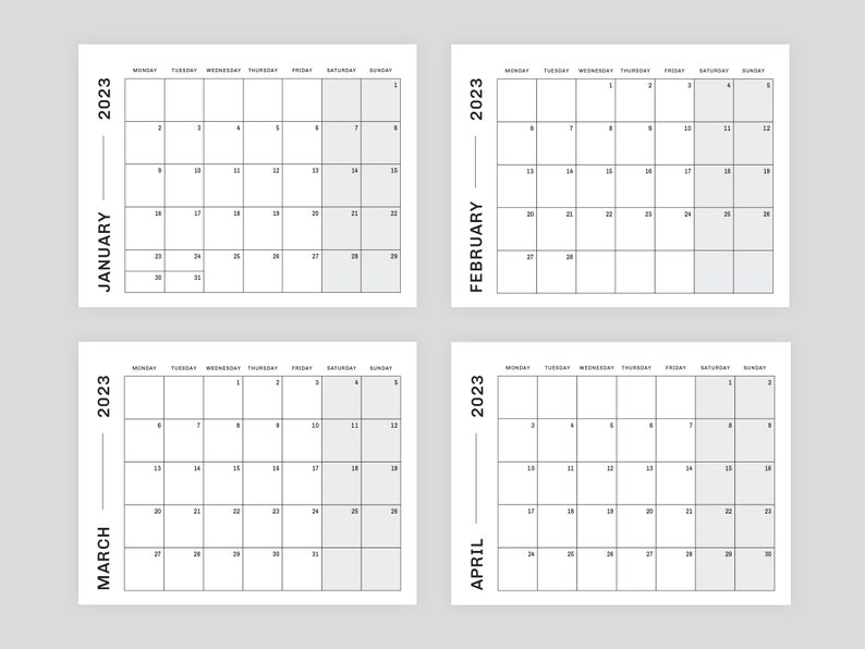 Printable Minimalist Calendar 2023 | Letter Size - Etsy