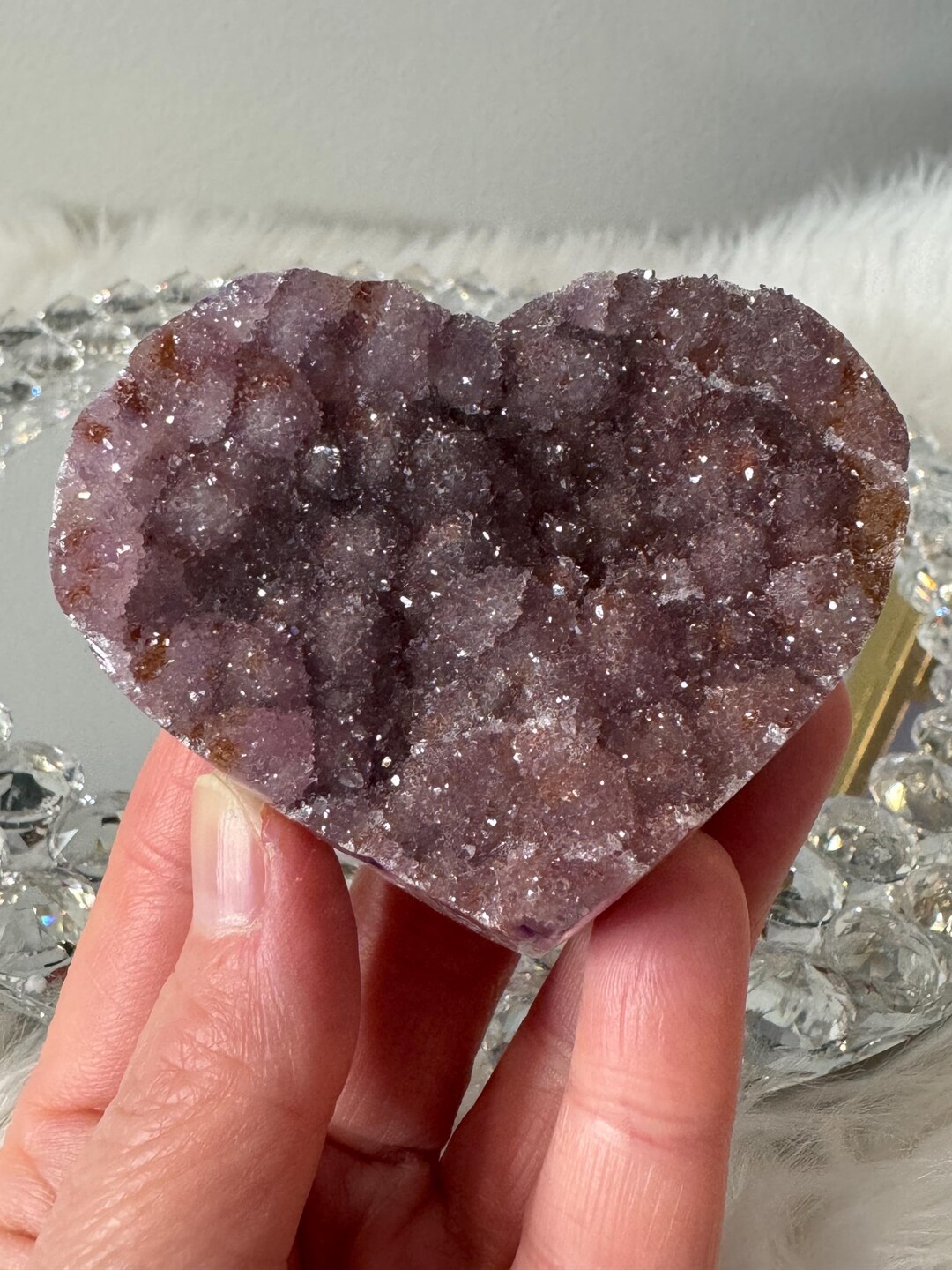 Sugar Amethyst Heart, Rainbow, Geode, Quartz, Sparkling Double ...