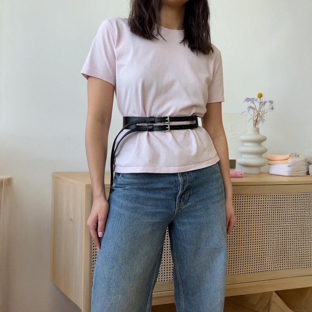 Double Leather Belt, Double Wrap Belt, High Waist Belt, Double Buckle ...