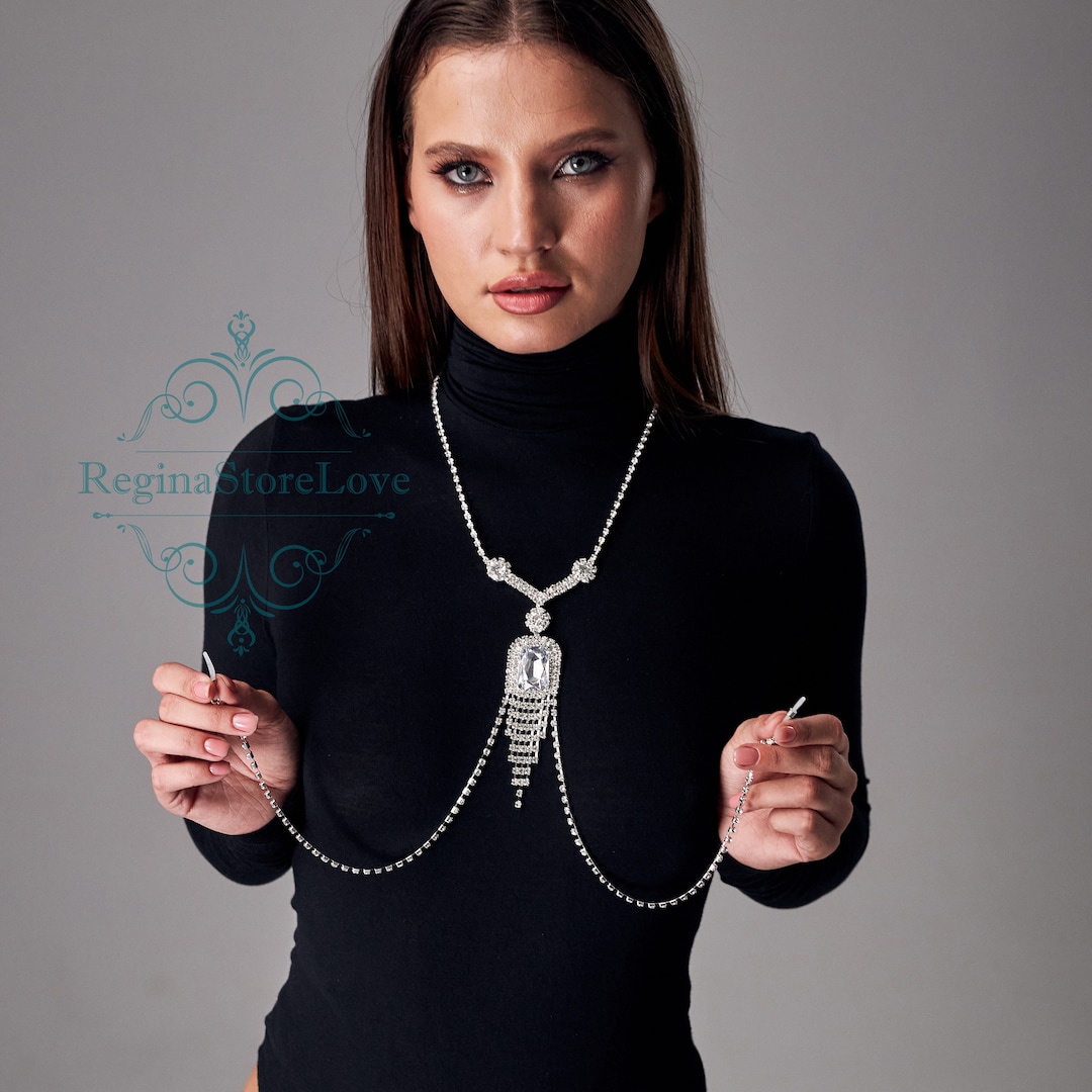 Nipple Clamps, Body Chain Harness, Necklace With Charms Silver ...